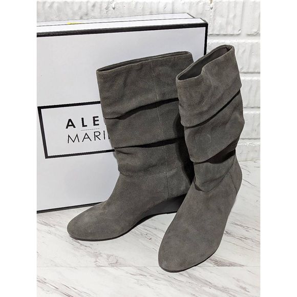 Alex Marie | Shoes | Alex Marie Womens Gray Suede Wedge Heel Boots Size ...